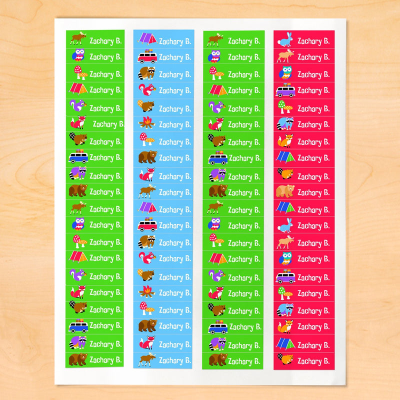 Woodland Camping Trip Personalized 80 CT Waterproof Mini Labels ...