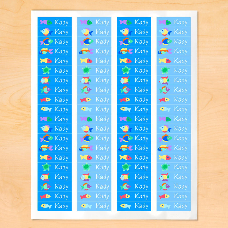 Ocean Fish & Turtle Personalized 80 CT Waterproof Mini Labels ...