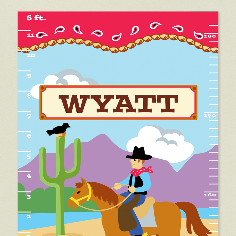 Kids Western Horse & Cowboy Personalized Height Growth Chart Canvas or ...