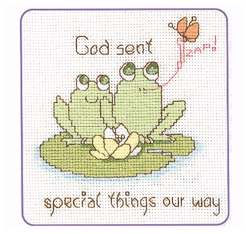 Vintage Precious Moments Cross Stitch Kit Two Frogs 'God Sent Special ...