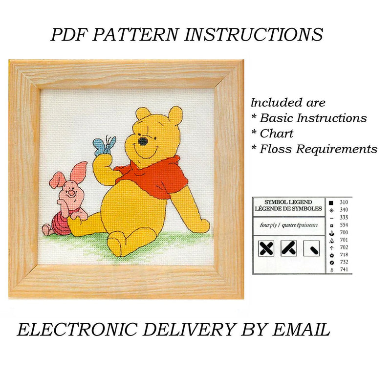 Disney Winnie The Pooh Bear Piglet & Butterfly 6" x 6" Counted Cross S ...