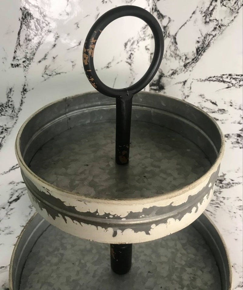 Large Unique Farmhouse Three 3 Tiered Decorative Metal Tray Display St ...