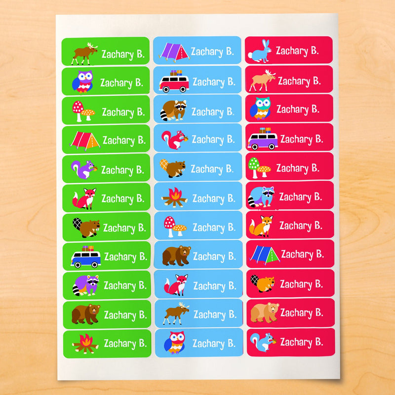 Woodland Camping Trip Personalized 33 CT Rectangle Waterproof Labels ...