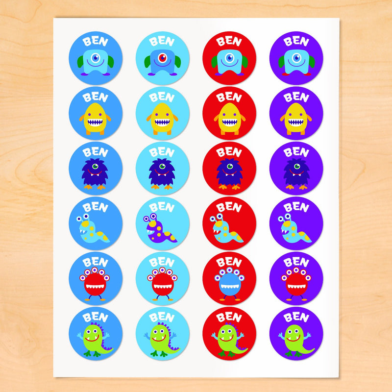 Alien Monsters Personalized Round Waterproof Labels 24 CT ...