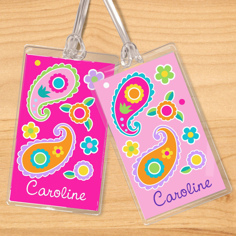 Paisley Floral Pink Personalized 2 PC Kids Name Tag Set ...