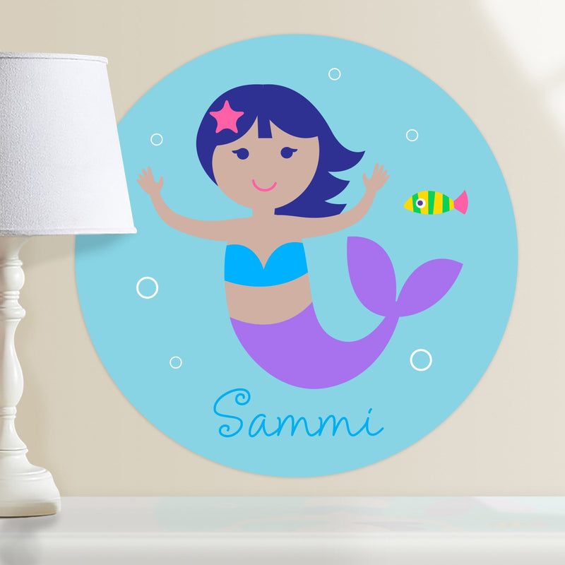 Mermaid Wall Decal 12" Peel & Stick Personalized Sticker White or Ethn ...