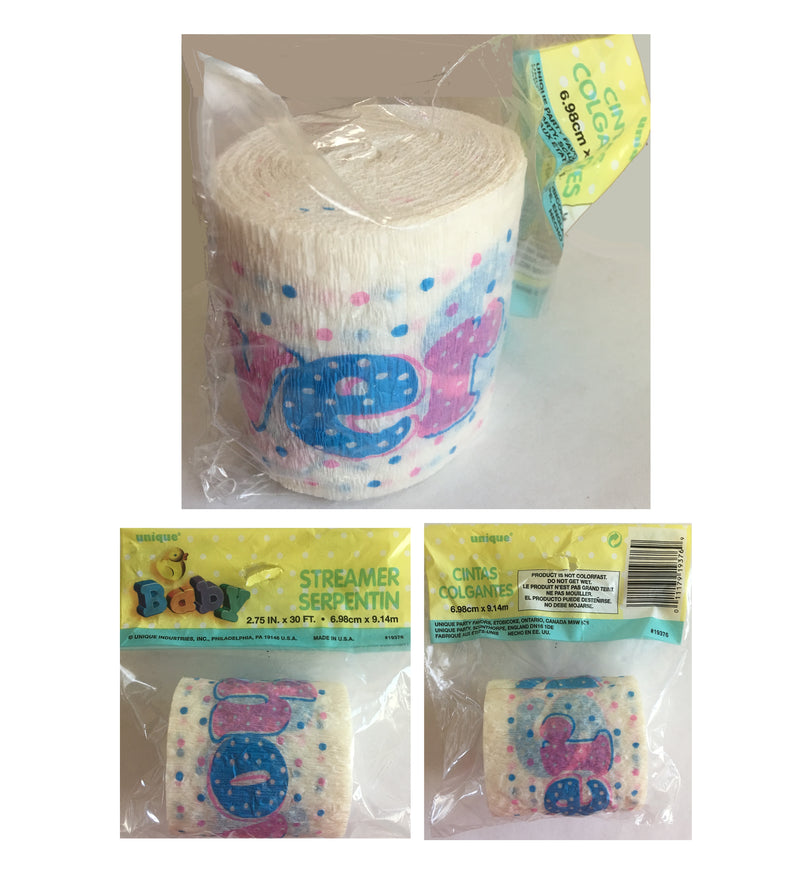 Baby Shower Party Crepe Streamer 30 FT (10 Yards) Pink Blue with Dots ...