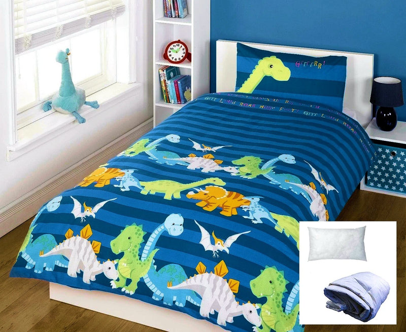 Kids Boys Rows of Dinosaurs Blue Bedding Toddler or Twin Duvet / Comfo ...